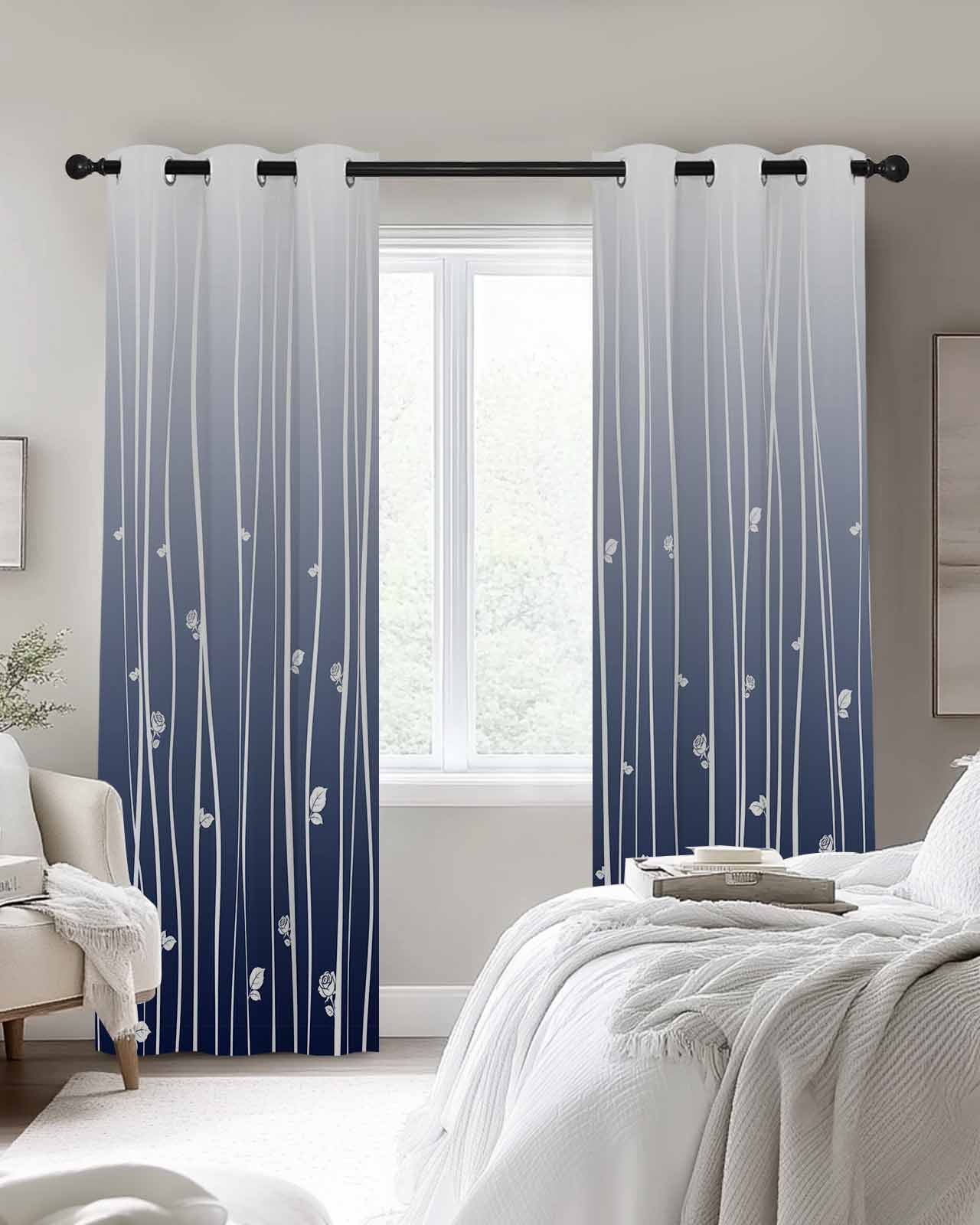 Blue Wave Lines Blackout Curtains 2 Panels Flower Gradient Minimalist ...