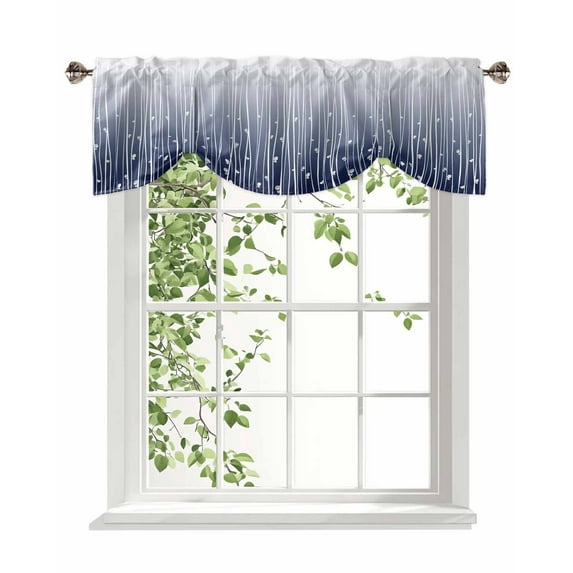 Blue Wave Lines Tie Up Valances Curtain, Adjustable Kitchen Flower ...