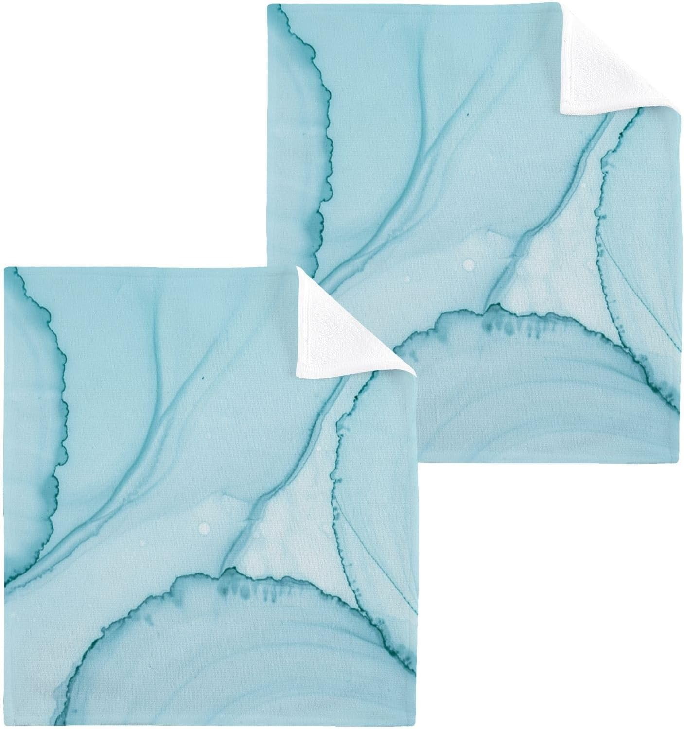 Blue Wave Marble Washcloth 12x12in Set, 6 Pack Absorbent Cotton Towel ...