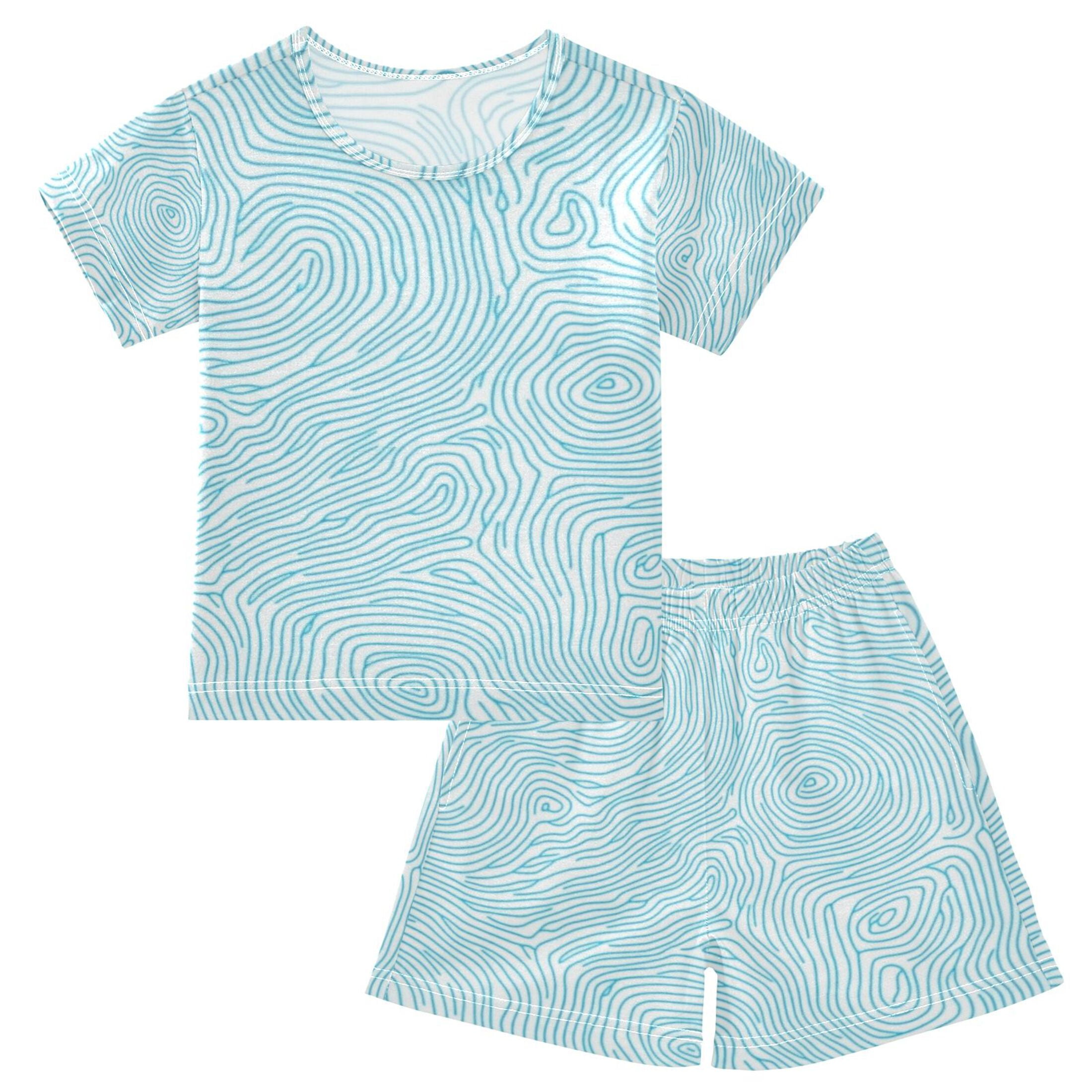 Blue Wave Pattern Summer Pajama Set Soft Cotton Short Sleeve Sleepwear ...