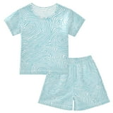 Blue Wave Pattern Summer Pajama Set Soft Cotton Short Sleeve Sleepwear ...