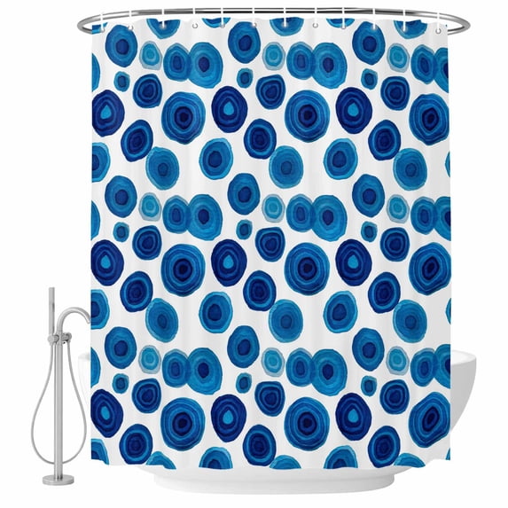 Blue Wave Point Bathroom Shower Curtains with Hooks, Retro Geometric ...
