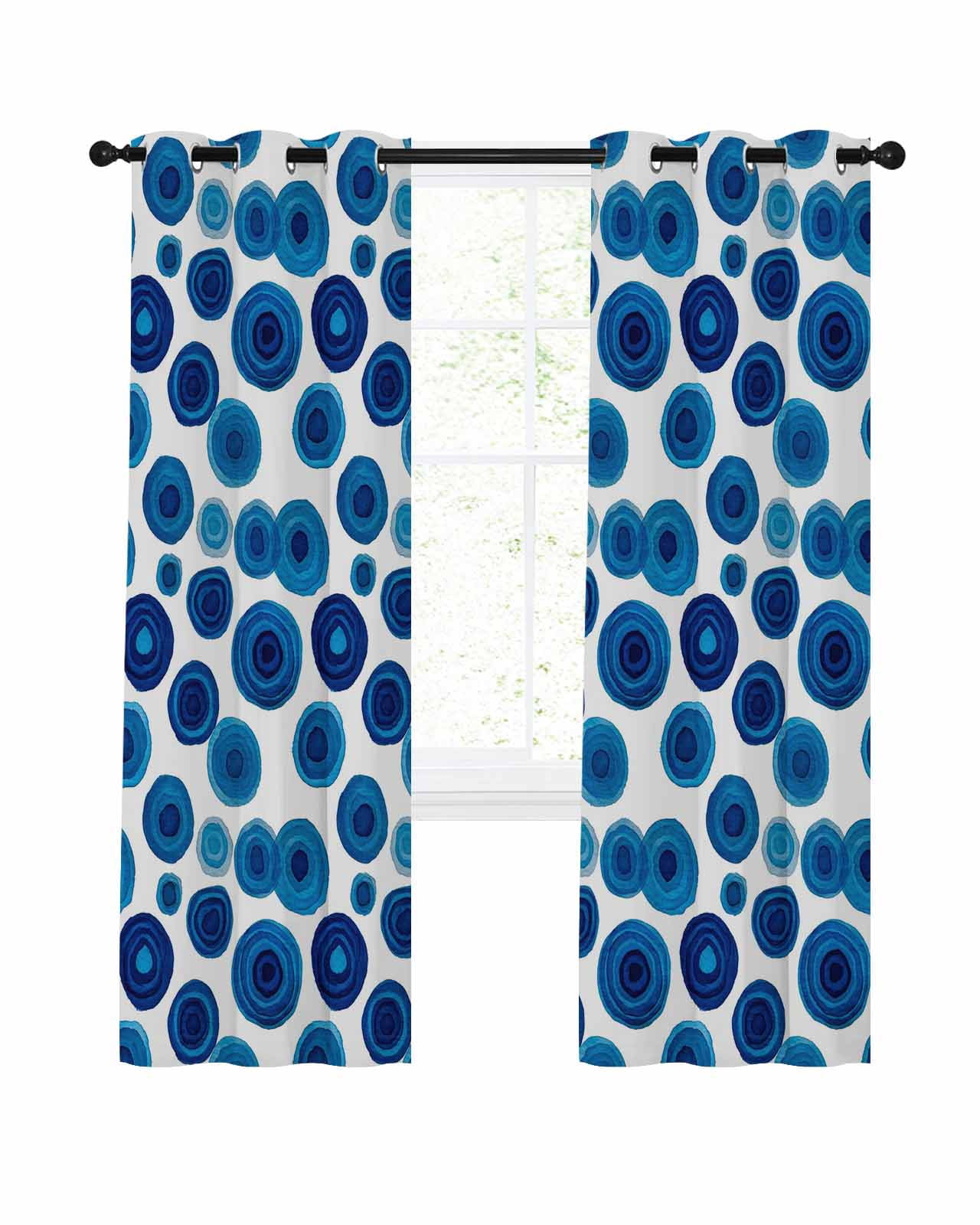 Blue Wave Point Blackout Curtains 63 Inch Length Retro Geometric ...