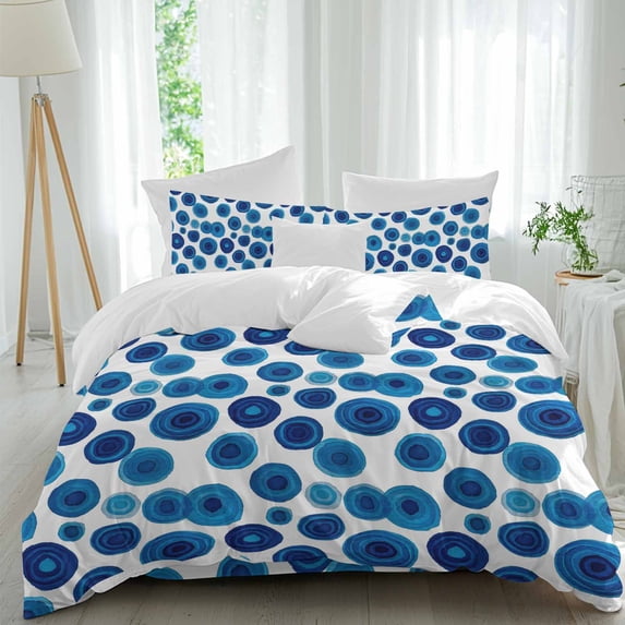 Blue Wave Point Duvet Cover Set Full Size, Retro Geometric Watercolor ...