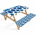 Blue Wave Point Picnic Table Cover with Bench Covers Retro Geometric ...