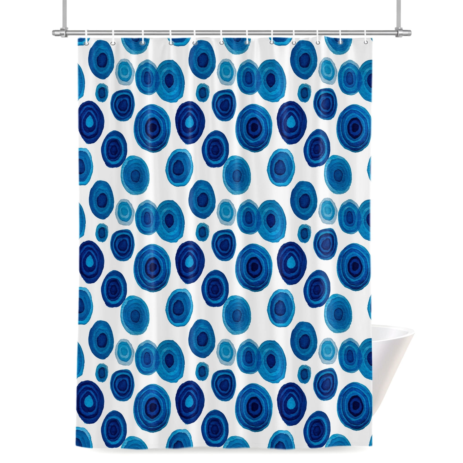 Blue Wave Point Shower Curtains for Bathroom, Retro Geometric ...