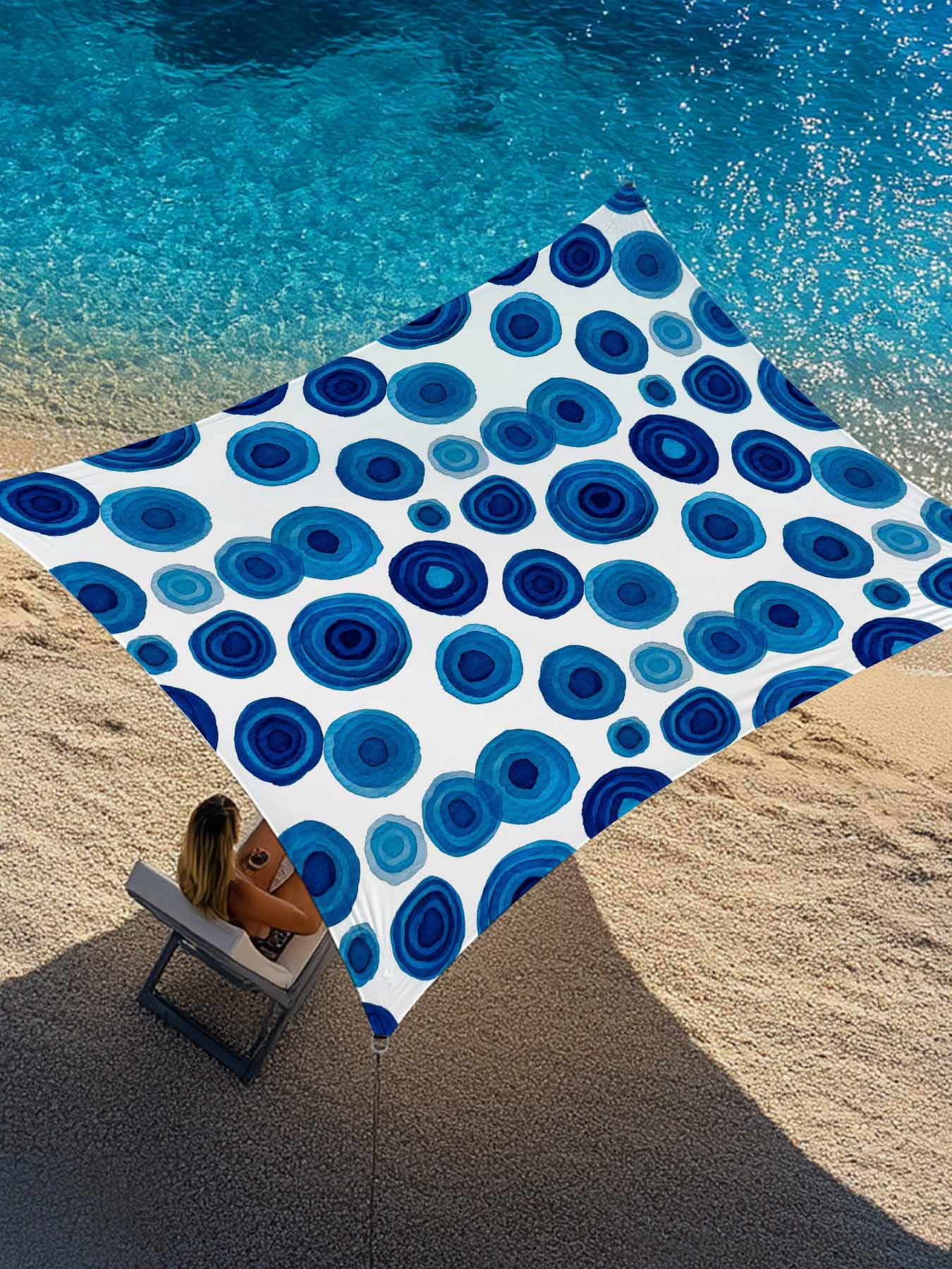 Blue Wave Point Sun Shade Sail 8' x 10', Retro Geometric Watercolor ...