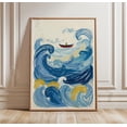 Blue Wave Poster Abstract Ocean Illustration Coastal Boat Wall Art ...