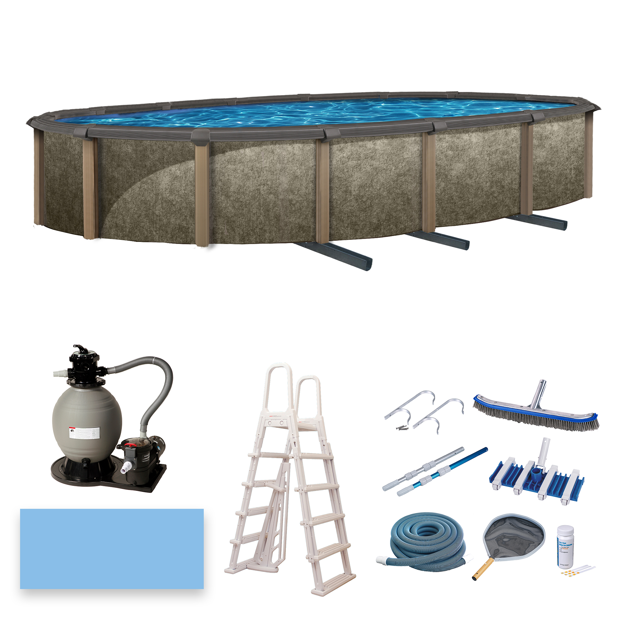 Blue Wave Riviera 15-ft x 30-ft Oval 54-in Deep 8-in Top Rail Metal ...