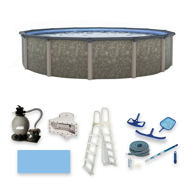 Blue Wave Riviera 27-ft Round 54-in Deep 8-in Top Rail Metal Wall ...