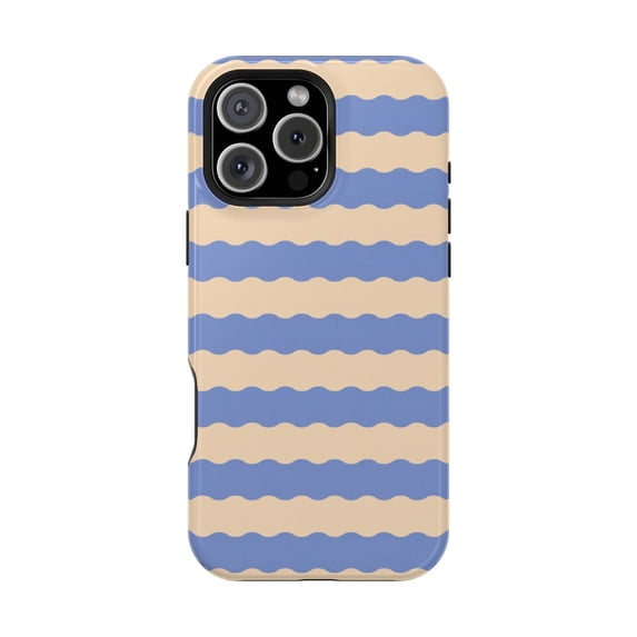 Blue Wave Stripe Tough Phone Case, Clean Modern Dual Layer Shockproof ...