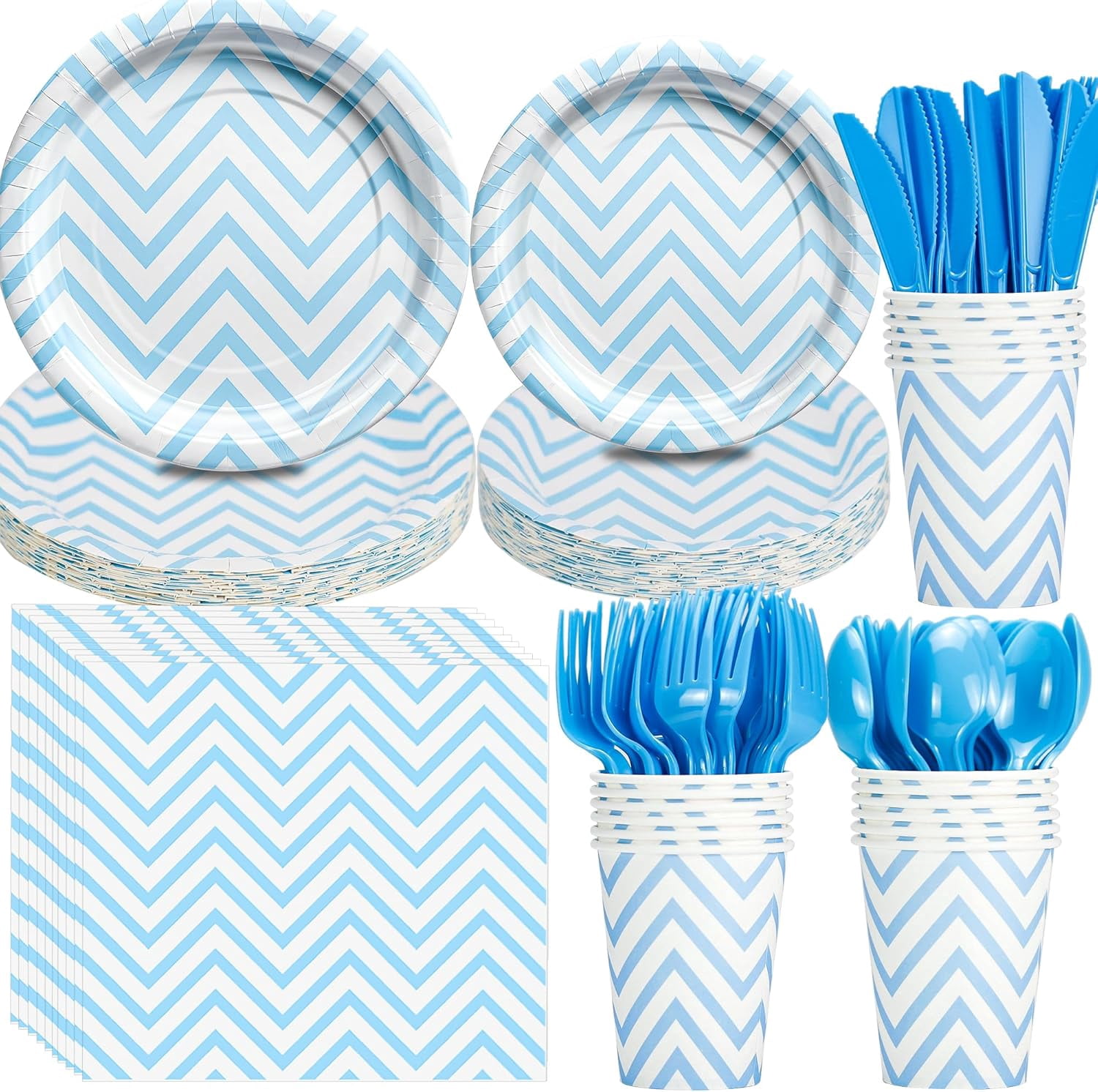 Blue Wave Striped Party Tableware - Wavy Stripe Disposable Paper Plates ...