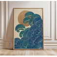 Blue Wave Sun Poster Japanese Inspired Ocean Teal Coastal Pattern ...