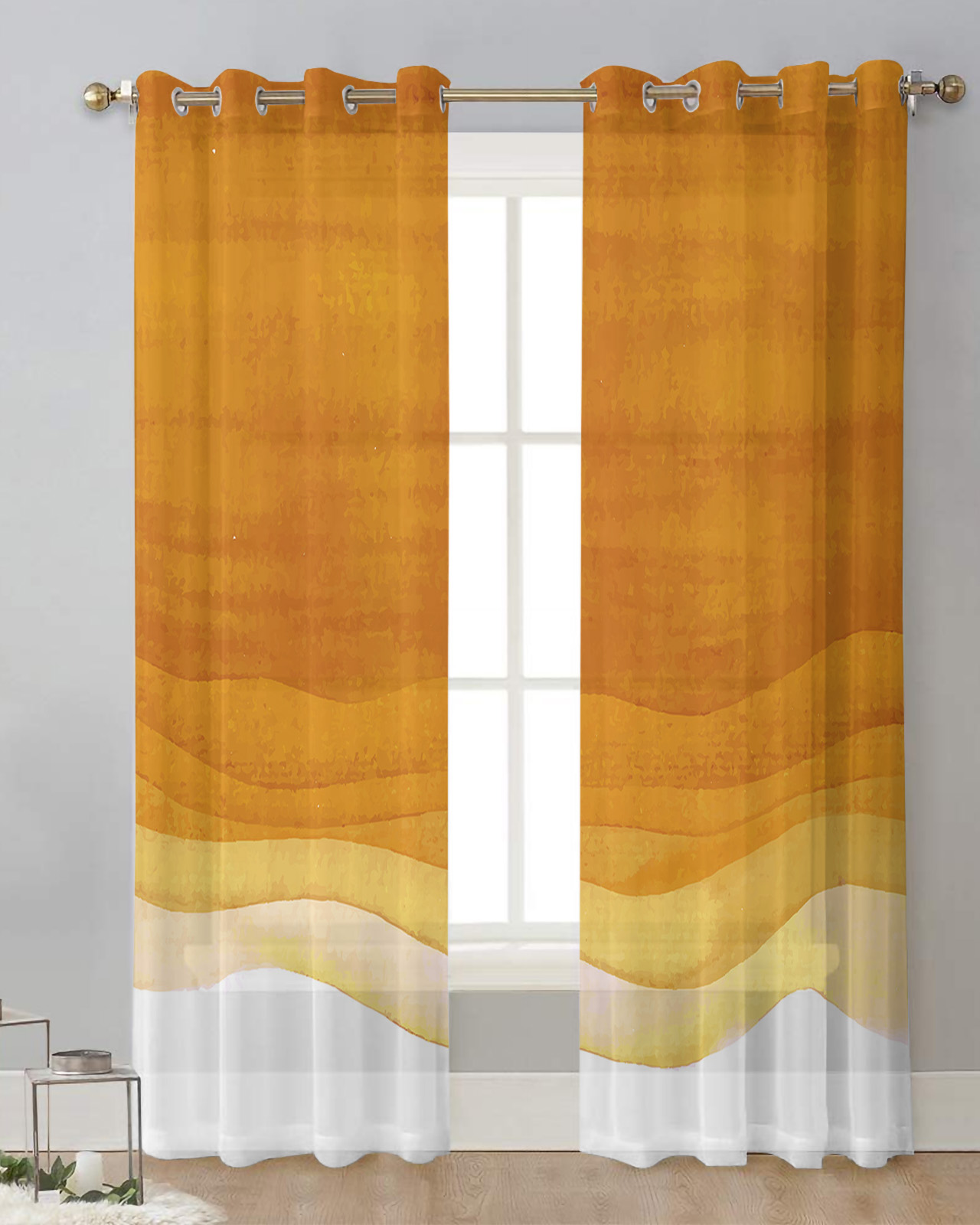 Blue Wave Watercolor Window Curtains Tulle Curtains Living Room Sheer ...
