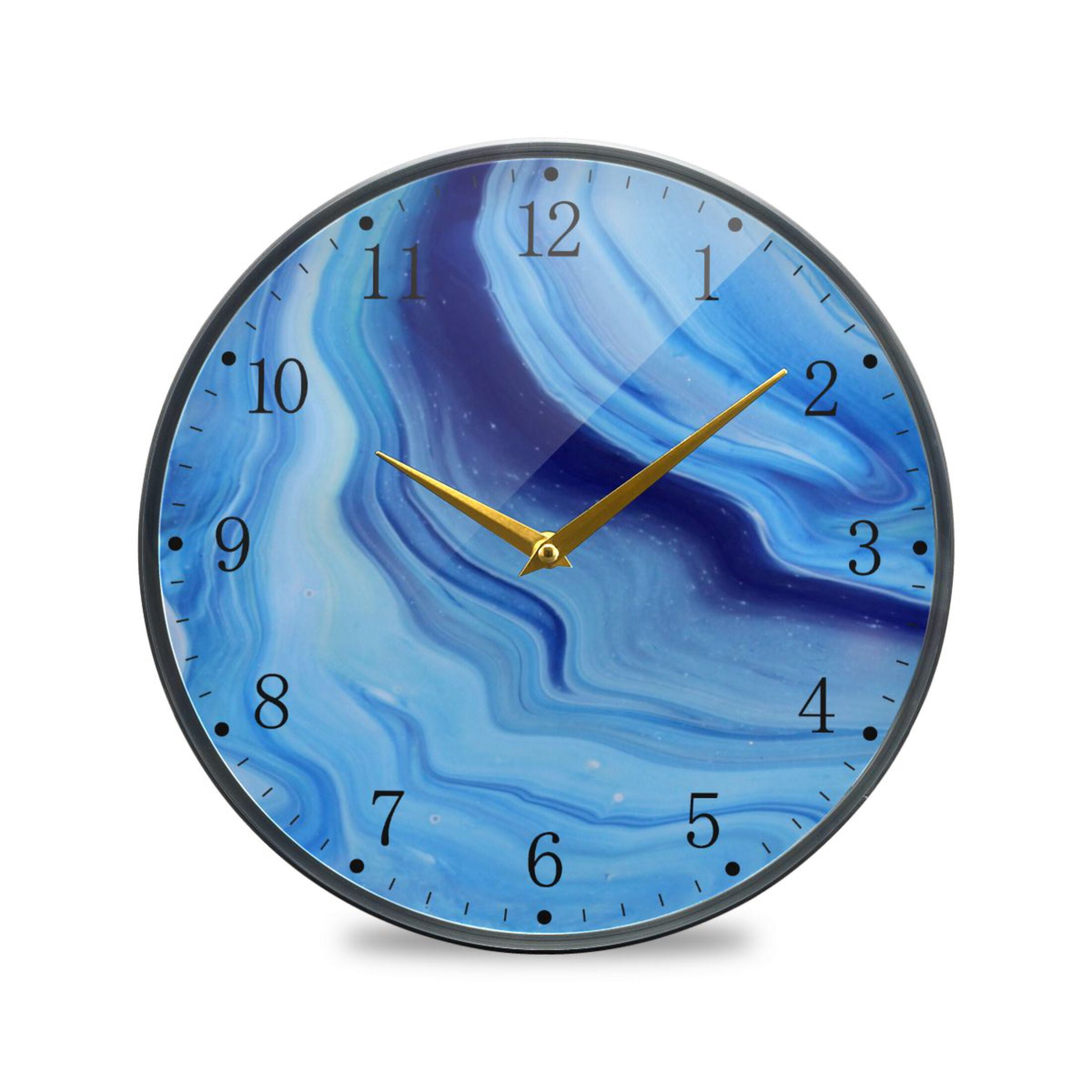 Blue Waves Abstract Acrylic Wall Clocks Quiet Round Clock Battery Operated Non-Ticking Clock for ...