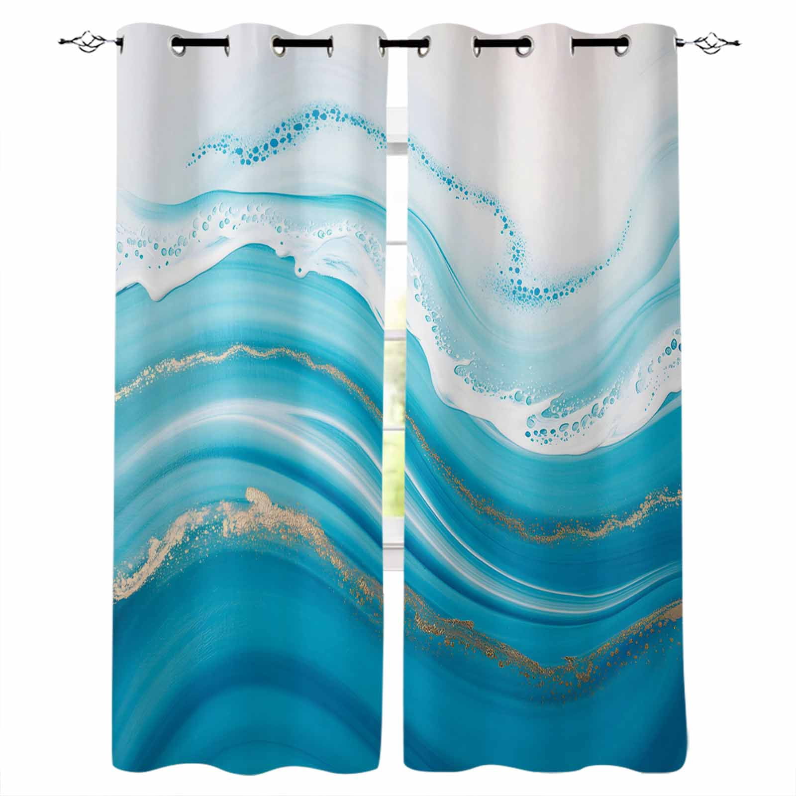 Blue Waves Abstract Kitchen Curtains Modern Water Ripple Striped Cafe ...