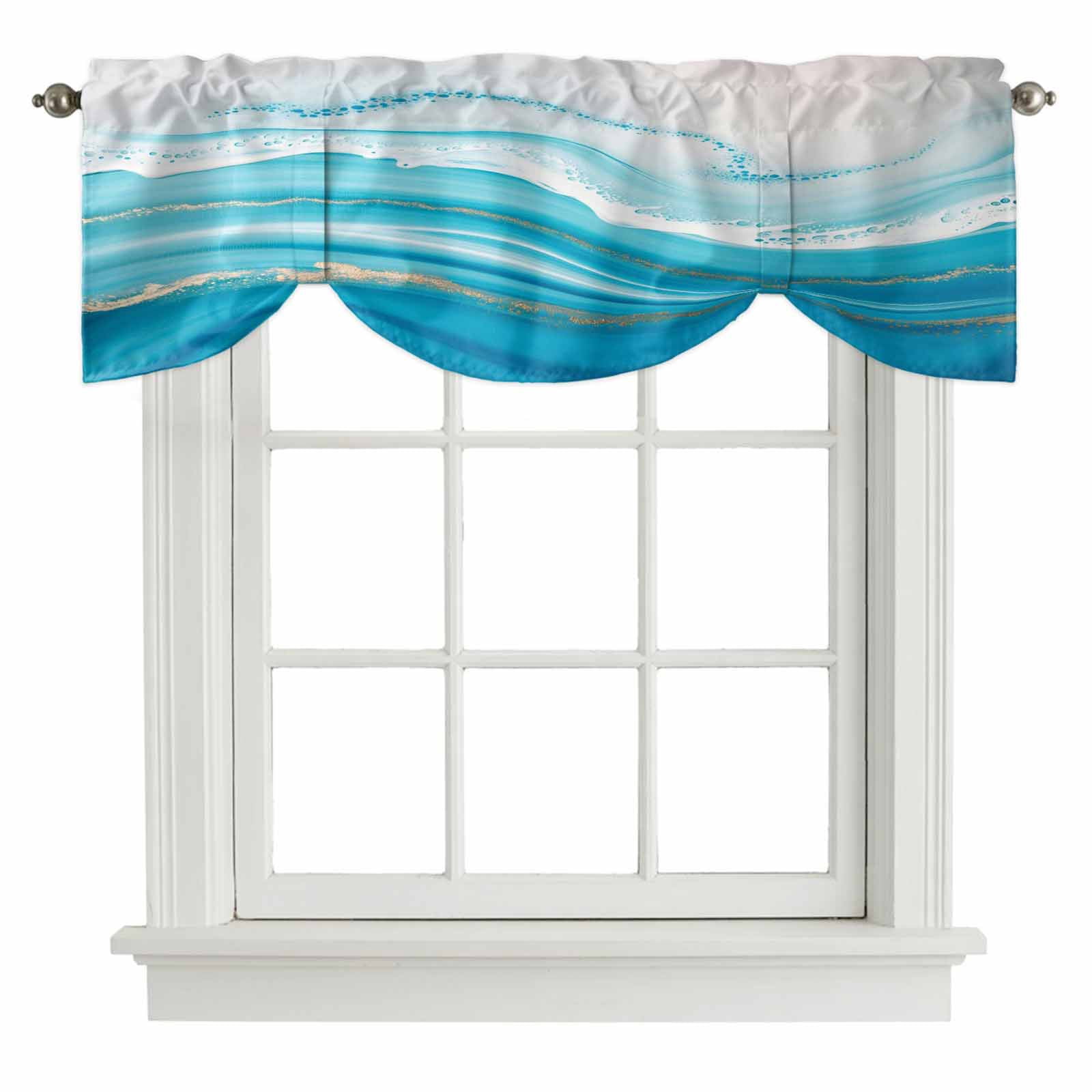 Blue Waves Abstract Tie Up Valance Curtains for Windows, Kitchen ...