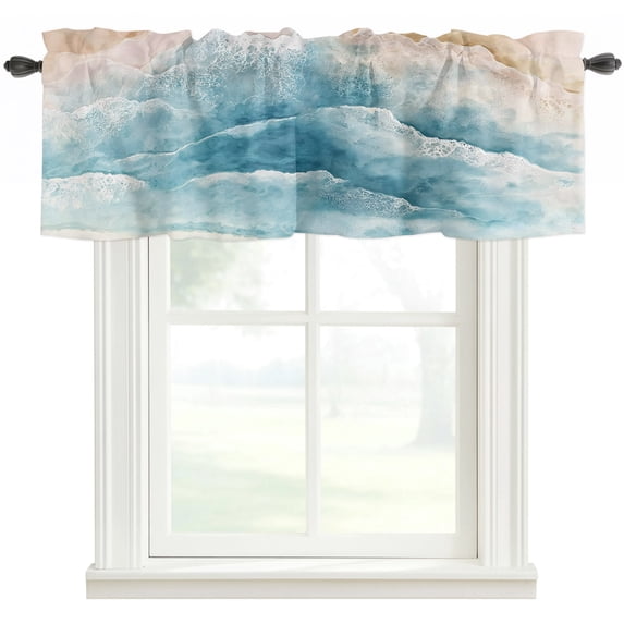 Blue Waves Abstract Valances for Windows Farmhouse Kitchen Curtains ...