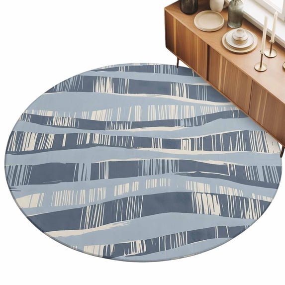 Blue Waves Area Rugs 3' (Round) Coastal Abstract Indigo Curvy Lines ...