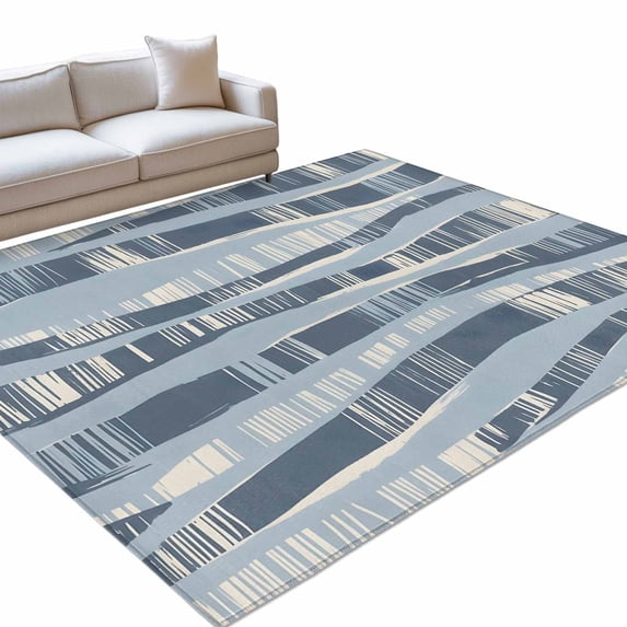 Blue Waves Area Rugs 3x5ft Coastal Abstract Indigo Curvy Lines Floor ...