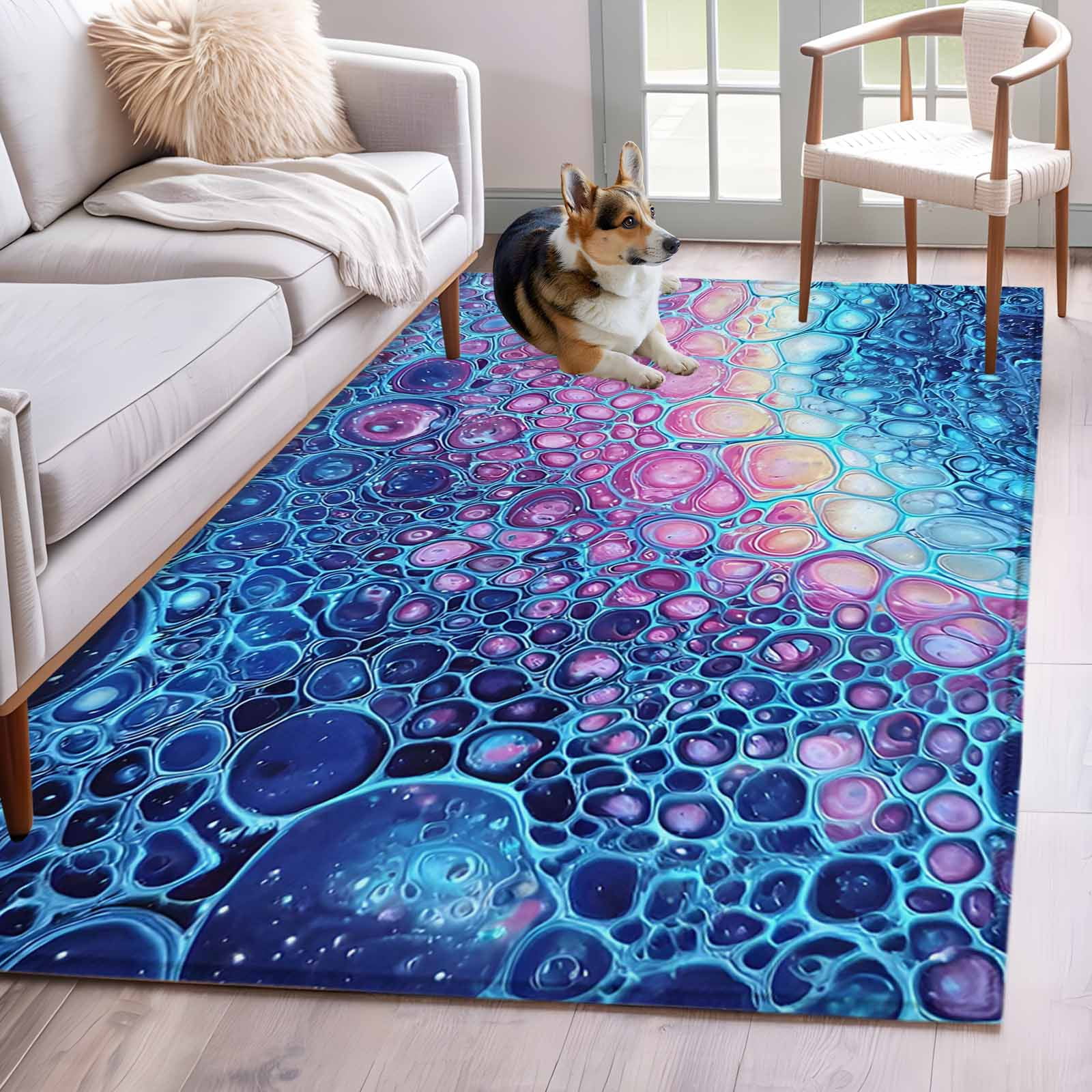 Blue Waves Area Rugs 4x6 ft Modern Abstract Gradual Red Blue Ocean ...