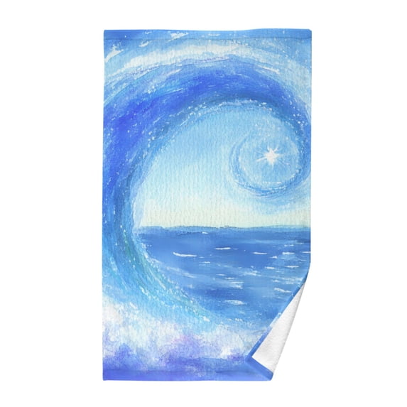 Blue Waves Bath Towel 100% Cotton Soft Thick High Absorbency Hand Face ...