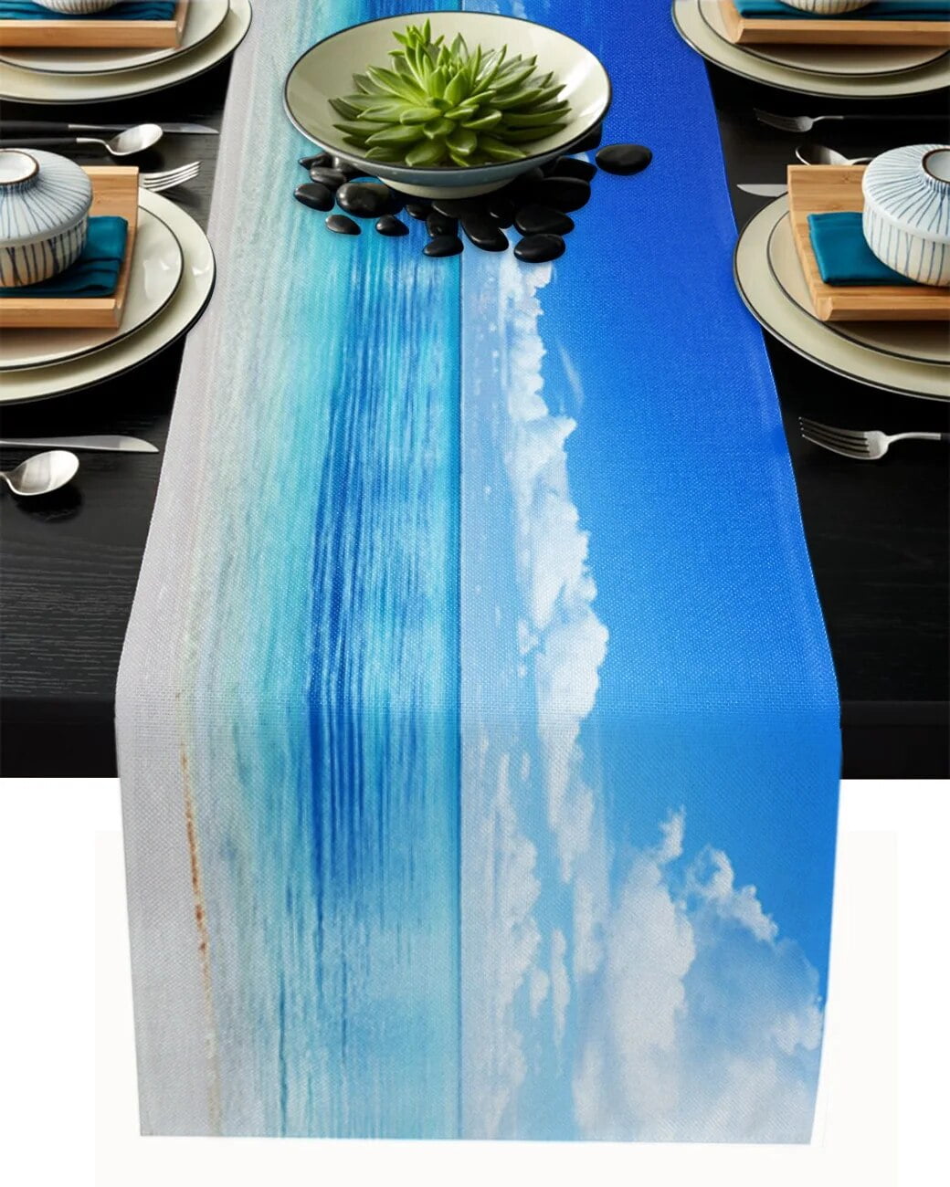 Blue Waves Beach Art Table Runner Kitchen Decor Tablecloth Hotel Home ...