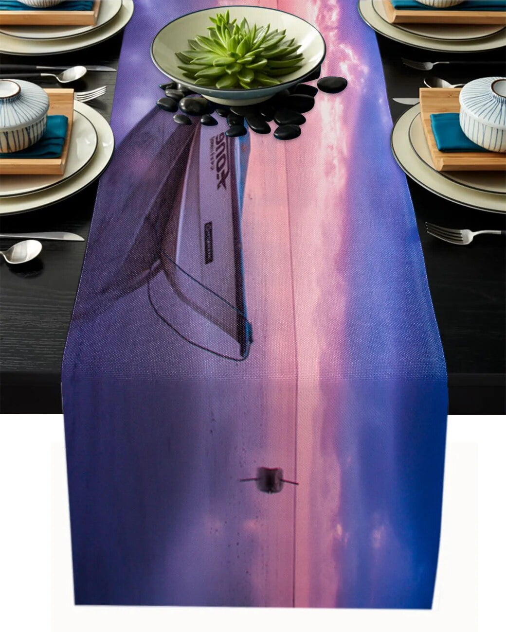 Blue Waves Beach Art Table Runner Kitchen Decor Tablecloth Hotel Home ...