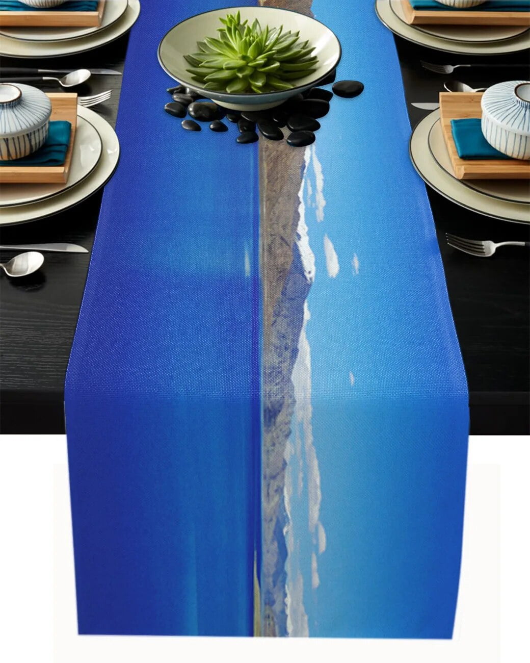 Blue Waves Beach Art Table Runner Kitchen Decor Tablecloth Hotel Home ...