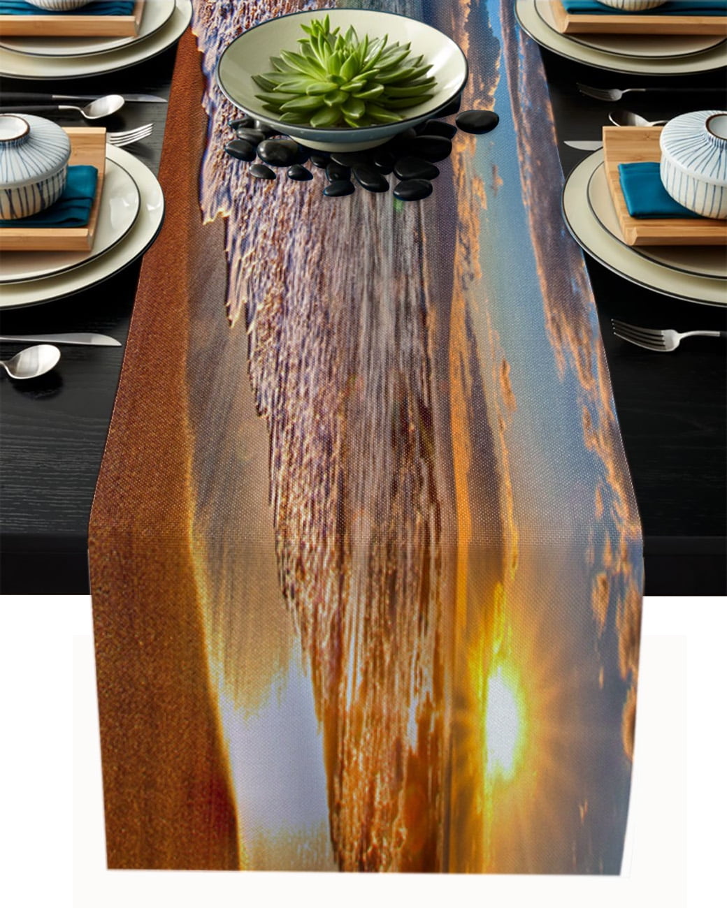 Blue Waves Beach Art Table Runner Kitchen r Tablecloth Placemat Hotel ...