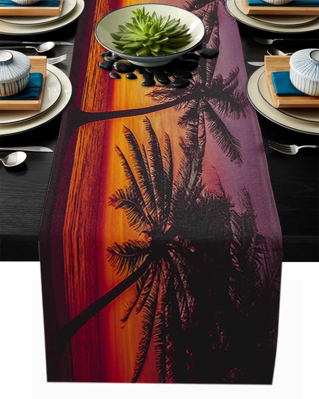 Blue Waves Beach Art Table Runner Kitchen r Tablecloth Placemat Hotel ...