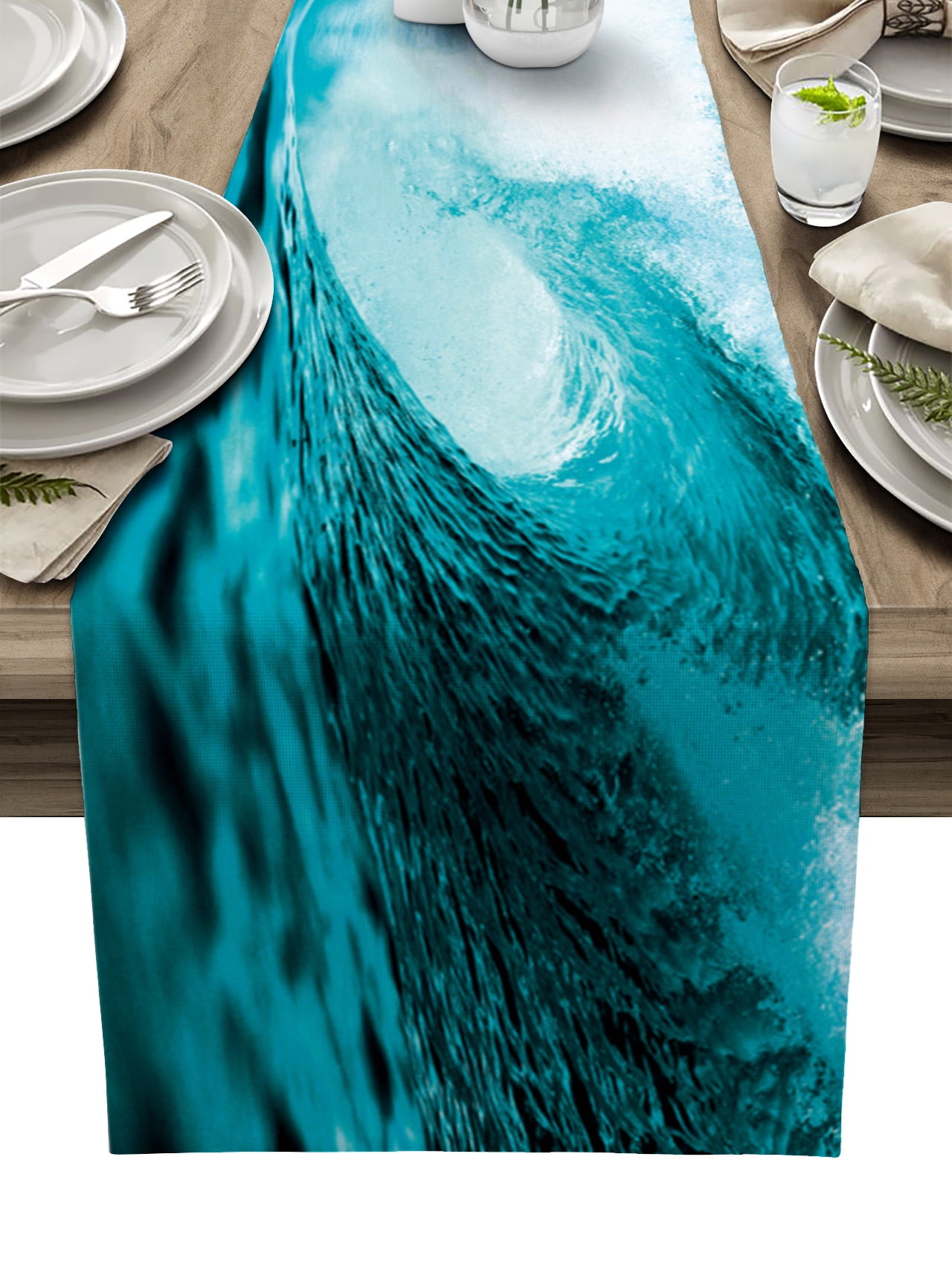 Blue Waves Beach Art Table Runner Kitchen r Tablecloth Placemat Hotel ...