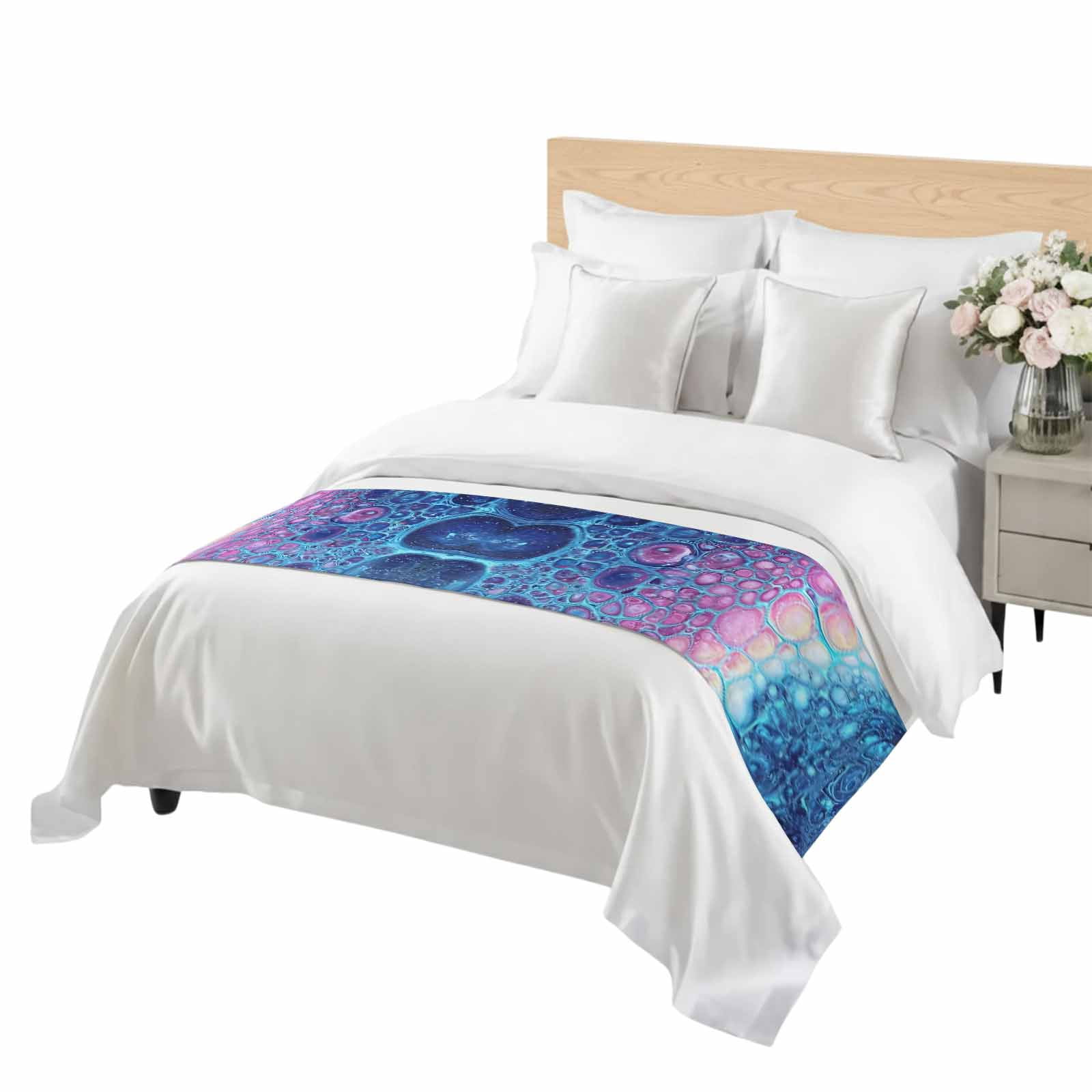 Blue Waves Bed Runner Cal King Size Modern Abstract Gradual Red Blue ...