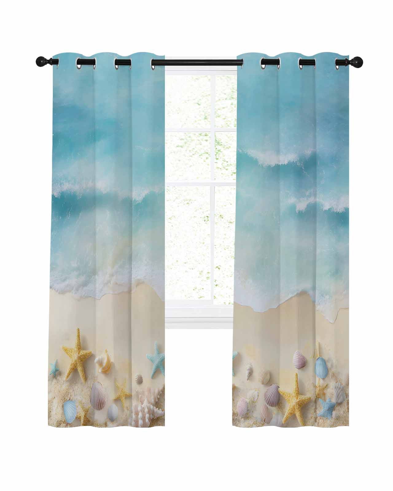 Blue Waves Blackout Curtains, Light Blocking Print Window Curtains ...