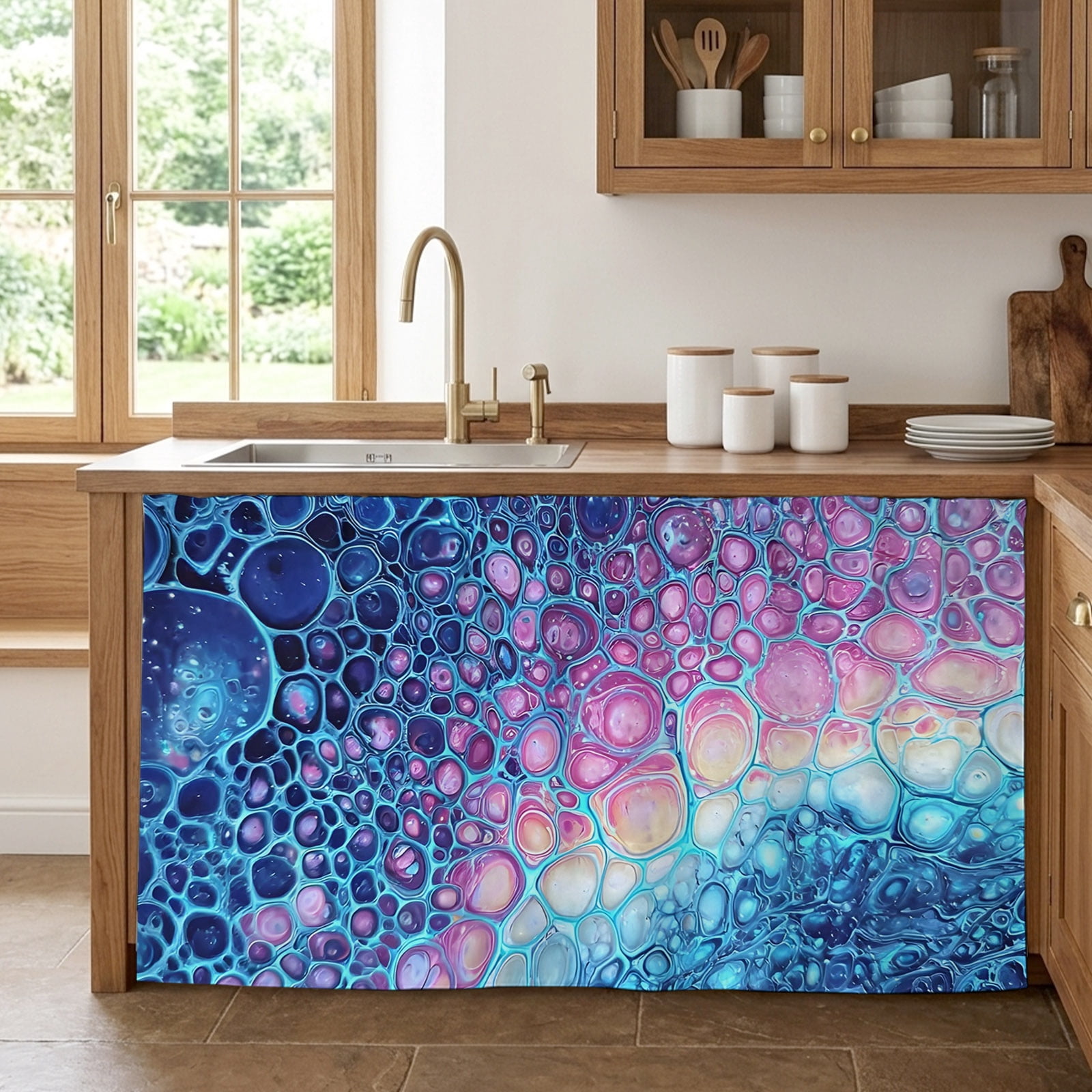 Blue Waves Cabinet Curtains 32" W x 55" L Modern Abstract Gradual Red ...