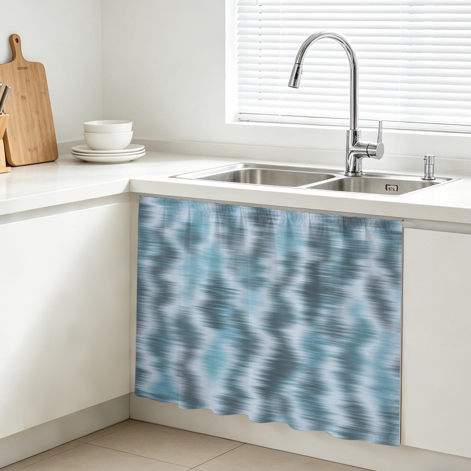 Blue Waves Cabinet Curtains for Kitchen 28"W x 35"L, Country Abstract ...