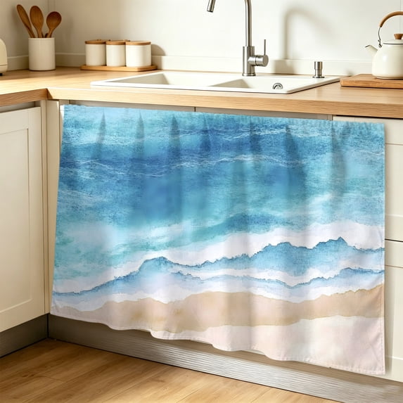 Blue Waves Cabinet Curtains for Shelves, Gradient Beach Abstract Oil ...