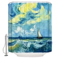 Blue Waves Coastal Bathroom Shower Curtains with 12 Hooks Polyester ...