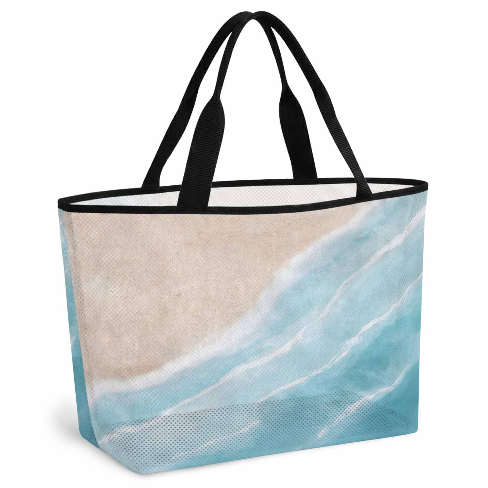 Blue Waves Coastal Beach Bag for Women, Large Breathable Mesh Beach ...