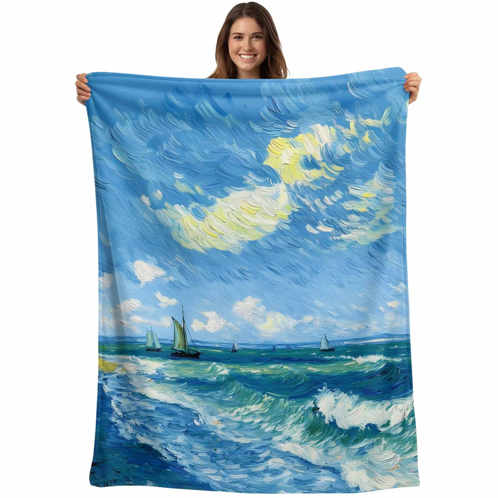 Blue Waves Coastal Blanket Soft Cozy Warm Throw Blanket for Couch ...