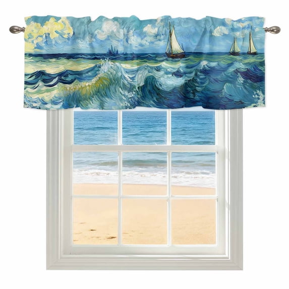 Blue Waves Coastal Kitchen Valances for Windows 42x12 Inch Kitchen ...