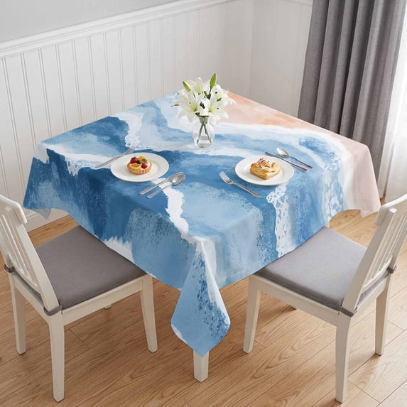 Blue Waves Coastal Table Cloth Waterproof Tablecloths, Light Blue Ombre ...