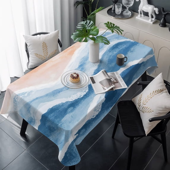 Blue Waves Coastal Table Cloth Waterproof Tablecloths, Light Blue Ombre ...