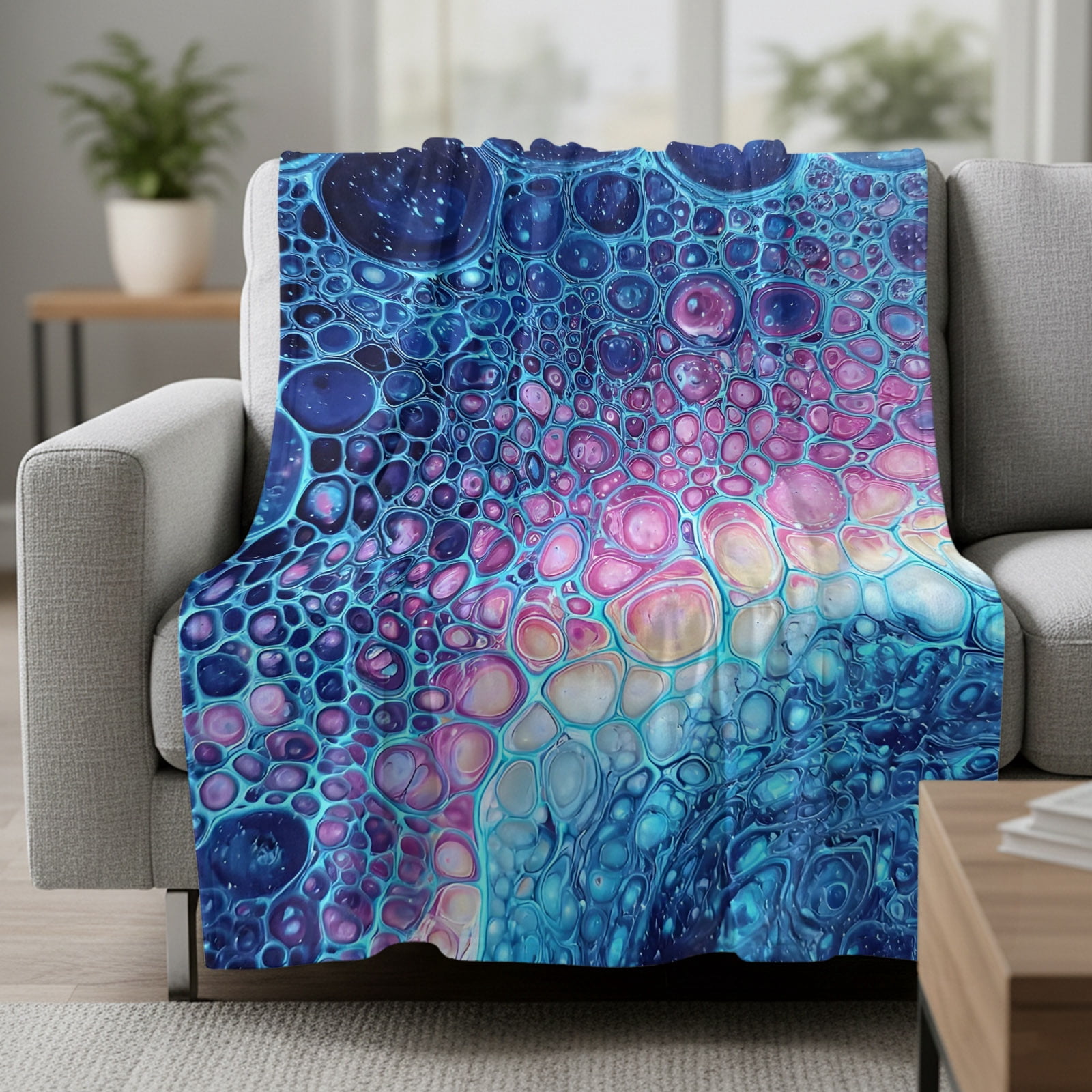 Blue Waves Fleece Throw Blanket Modern Abstract Gradual Red Blue Ocean ...