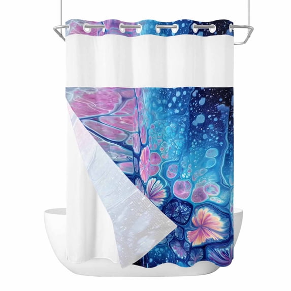 Blue Waves No Hook Shower Curtain and Snap in Liner Set, Modern ...