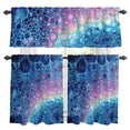 Blue Waves Kitchen Curtains Set for Windows, Modern Abstract Gradual ...