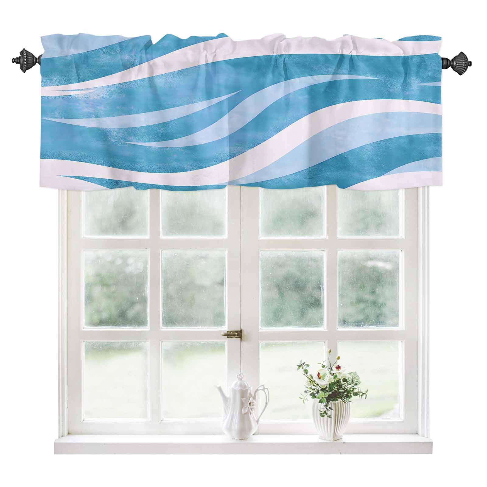 Blue Waves Kitchen Valances for Windows 42x12 Inch Kitchen Curtains ...