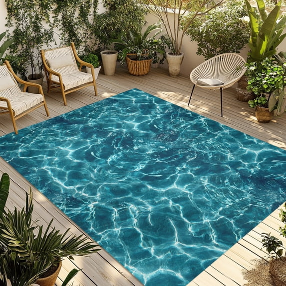 Blue Waves Outdoor Rug, Seawater Ocean Ripple Modern Simple Non-Slip ...