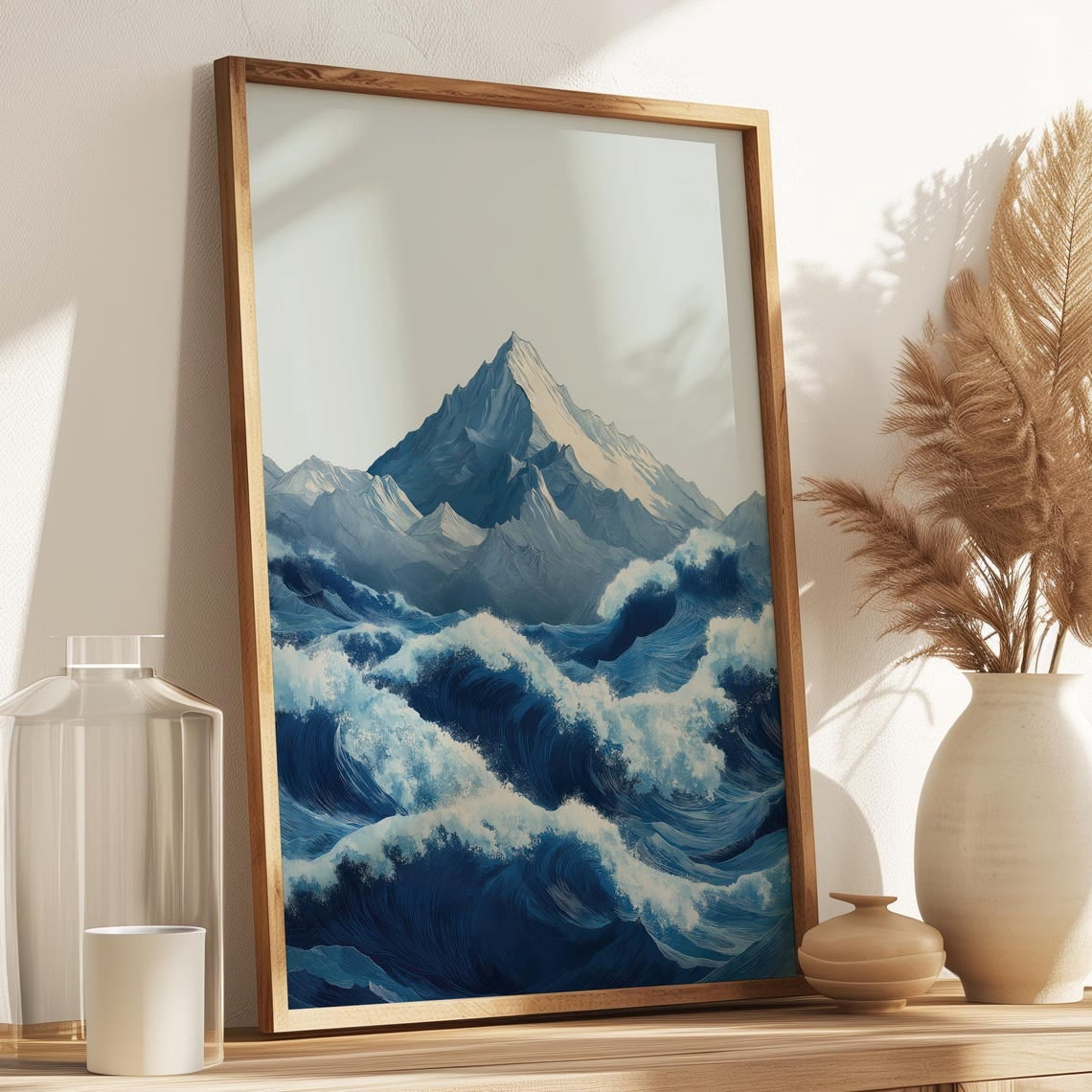 Blue Waves Poster Ocean And Mountains Wall Art Nature Calming Bedroom ...