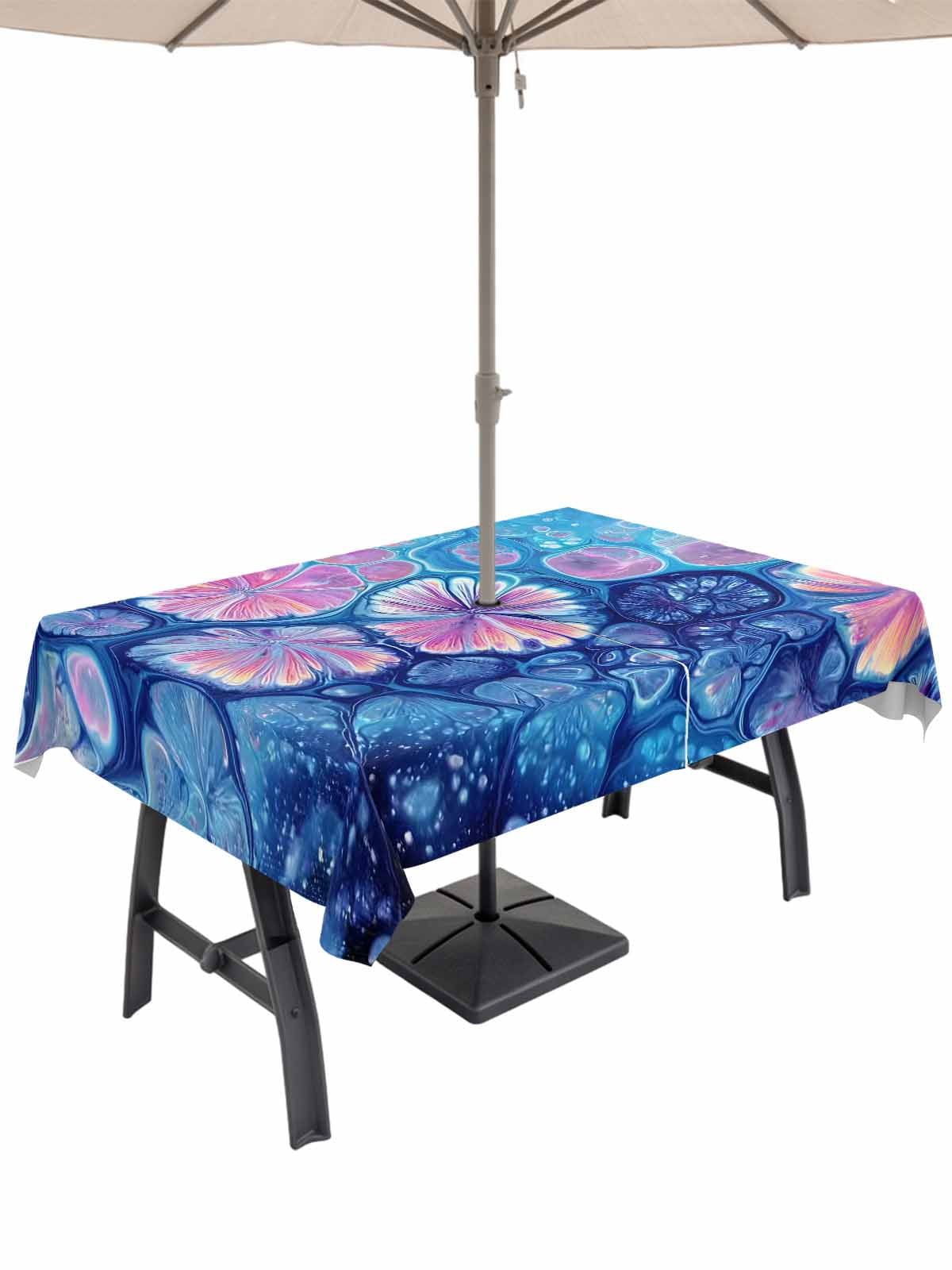 Blue Waves Rectangle Outdoor Tablecloth with Umbrella Hole Modern ...